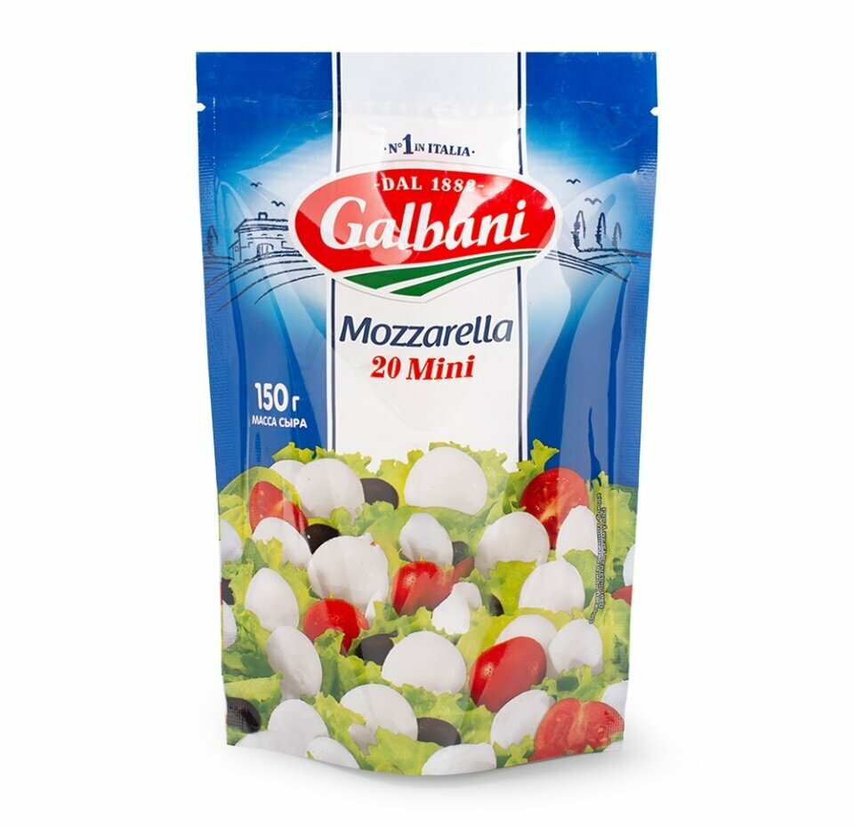 Сыр Galbani Mini, моцарелла, 45%, без добавок, дой-пак, 150 г — фото 1