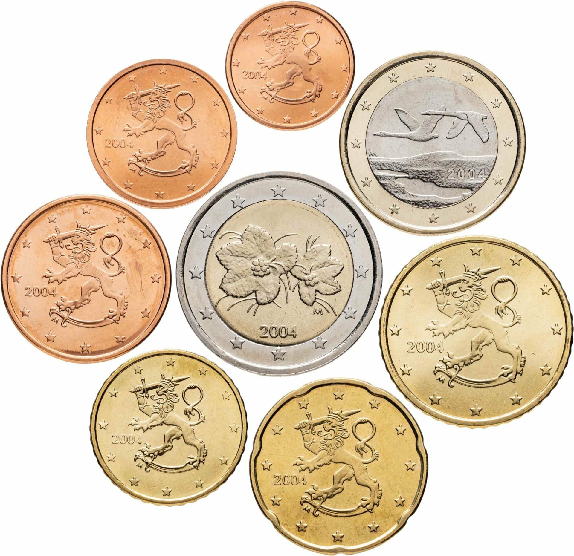 Финляндия годовой набор монет евро 2004 8 штук, Биметалл, в сохранности UNC