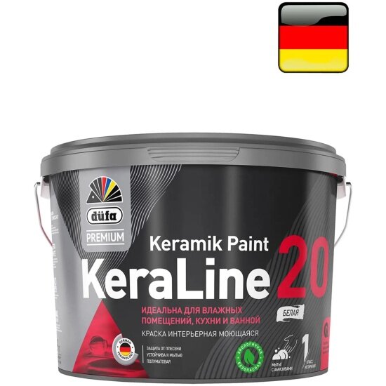 Краска для влажных помещений Dufa Premium KeraLine Keramik Paint 20 полуматовая белая база 1 9 л.