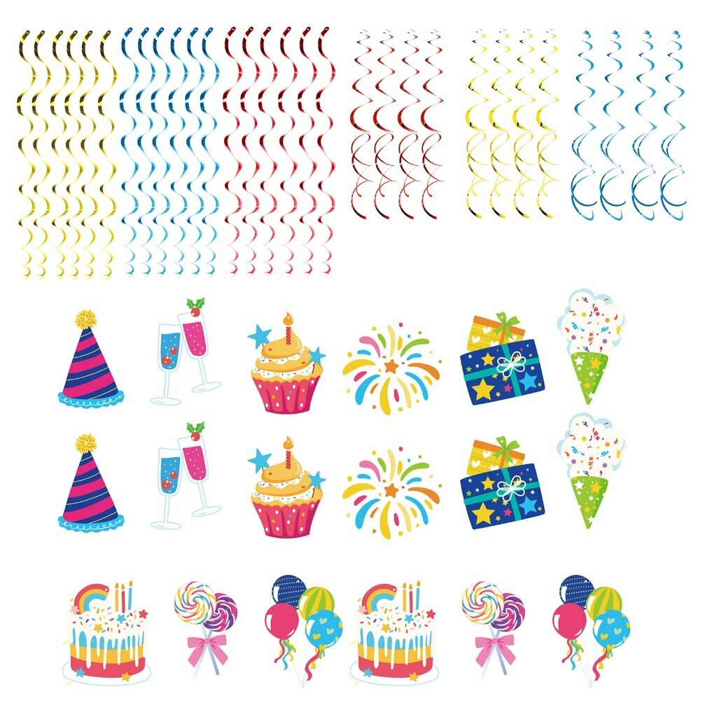 Универсальный Набор Украшений Для Вечеринки по Случаю Дня Рождения, Баннеры с Днем Рождения с Сотами и Подвесными Завитушками для Мальчиков и Девочек