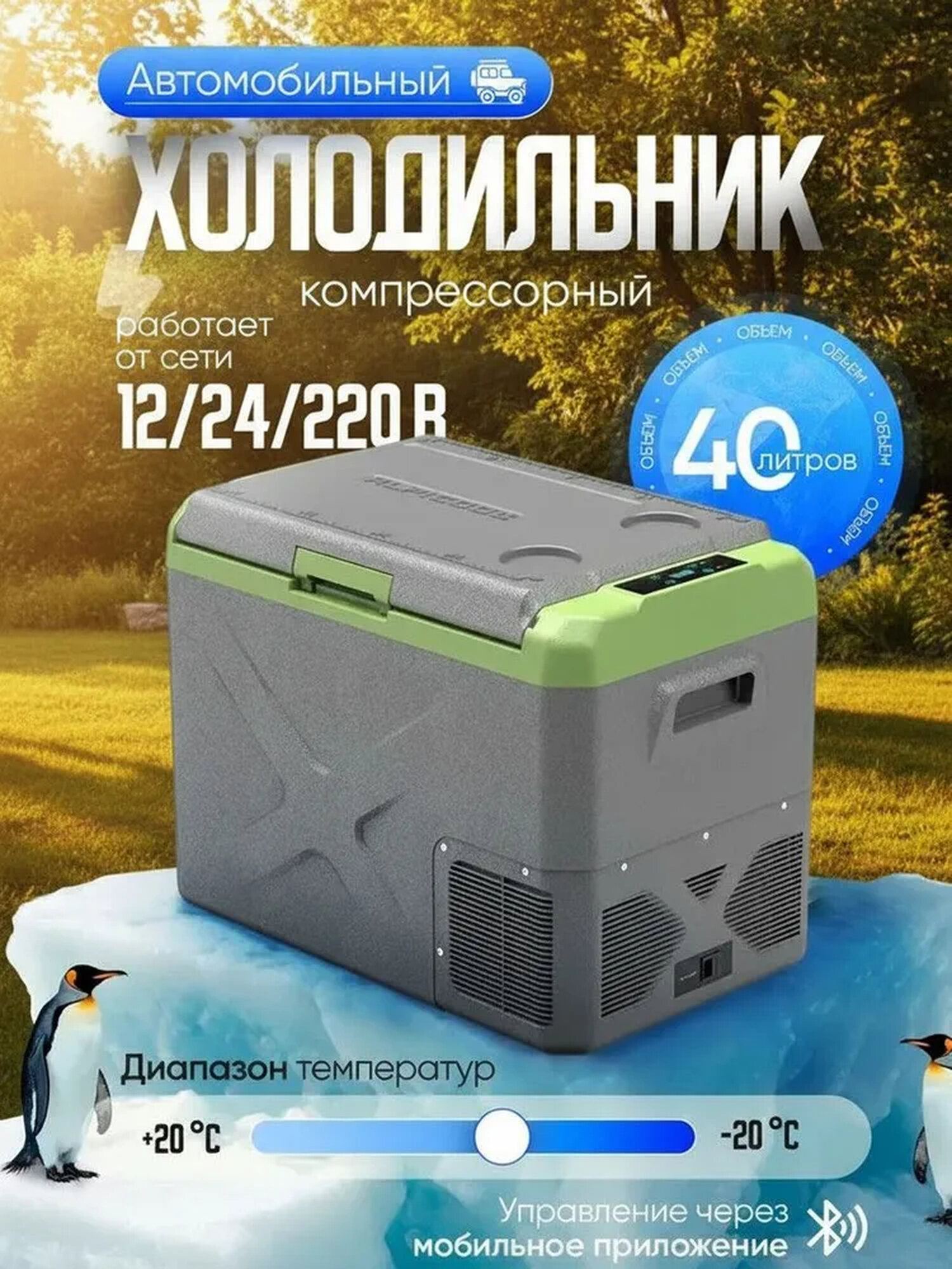 Автомобильный холодильник компрессорный Alpicool X40, 40 л, 12V/24V/220V, с Bluetooth