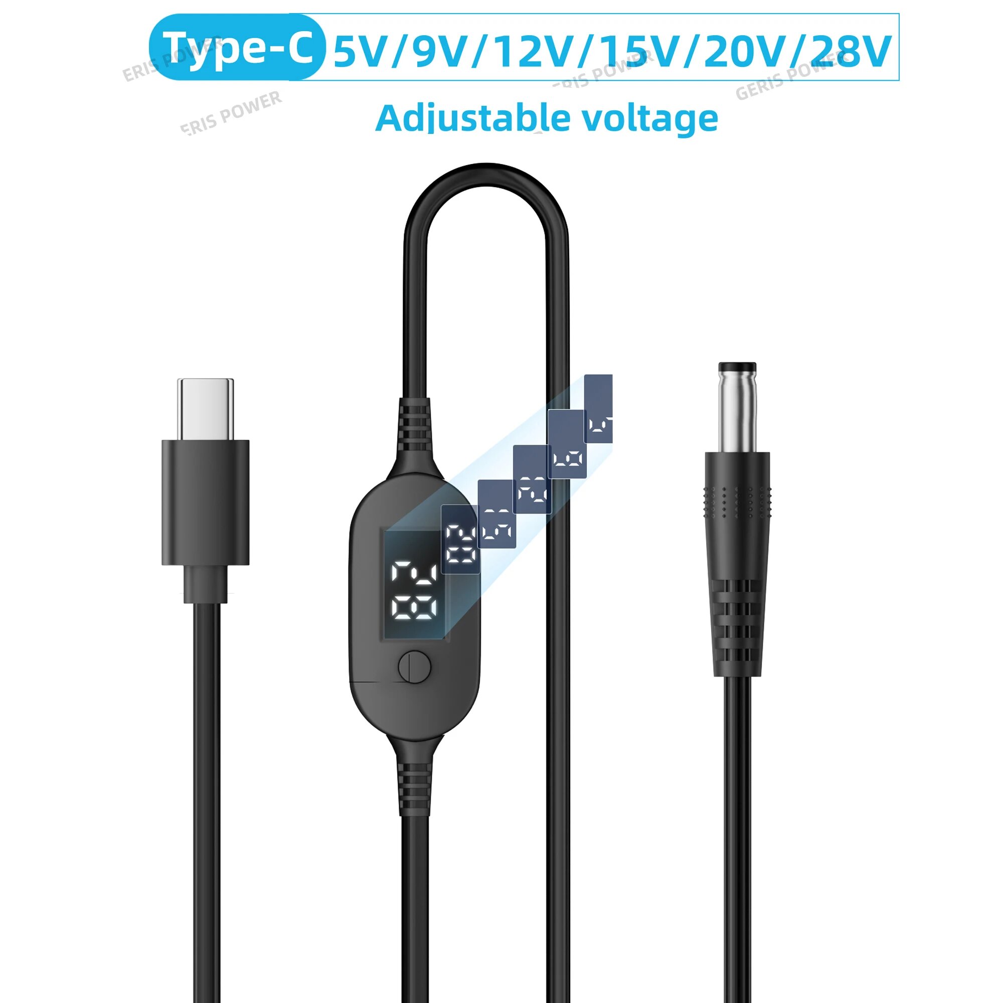 Geris Power USB C - DC кабель с регулировкой напряжения 5V/9V/12V/15V/20V/28V, Only Cable