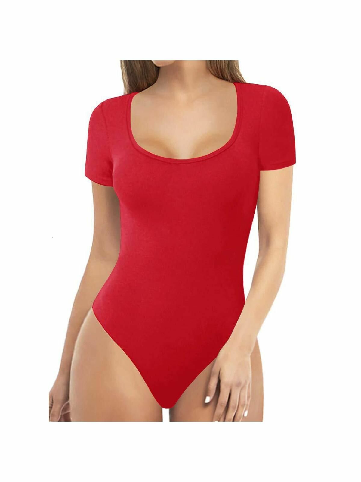 Женский летний боди с низким вырезом, красный - S
