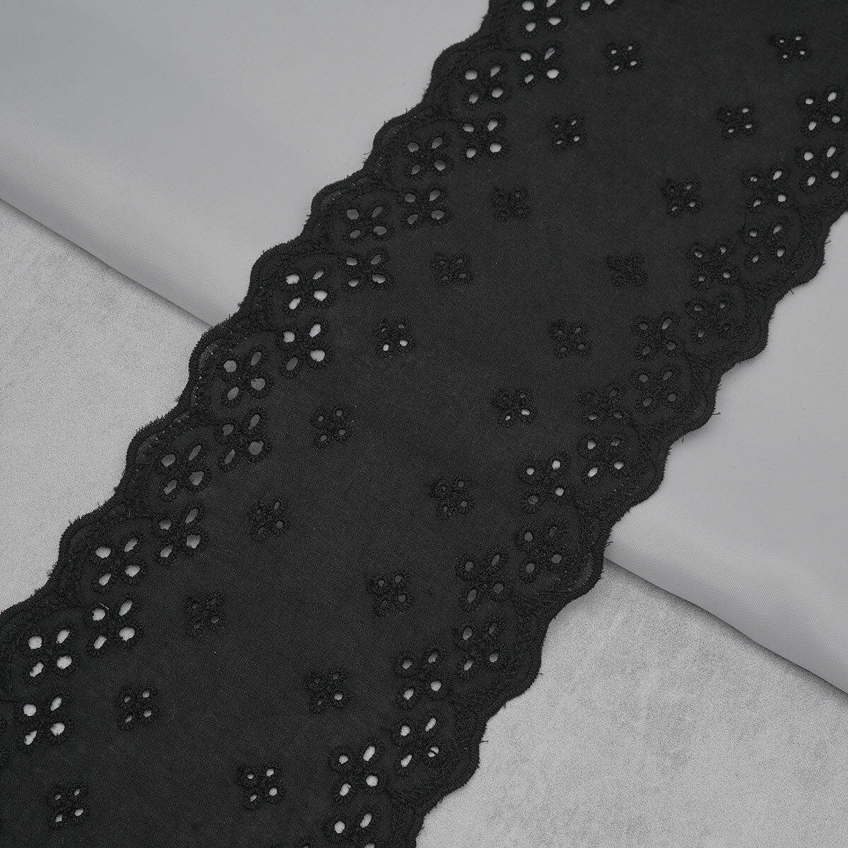 Кружево для шитья и рукоделия, ширина 11,5 см, 100% хлопок, цвет черный, длина 2,74 м