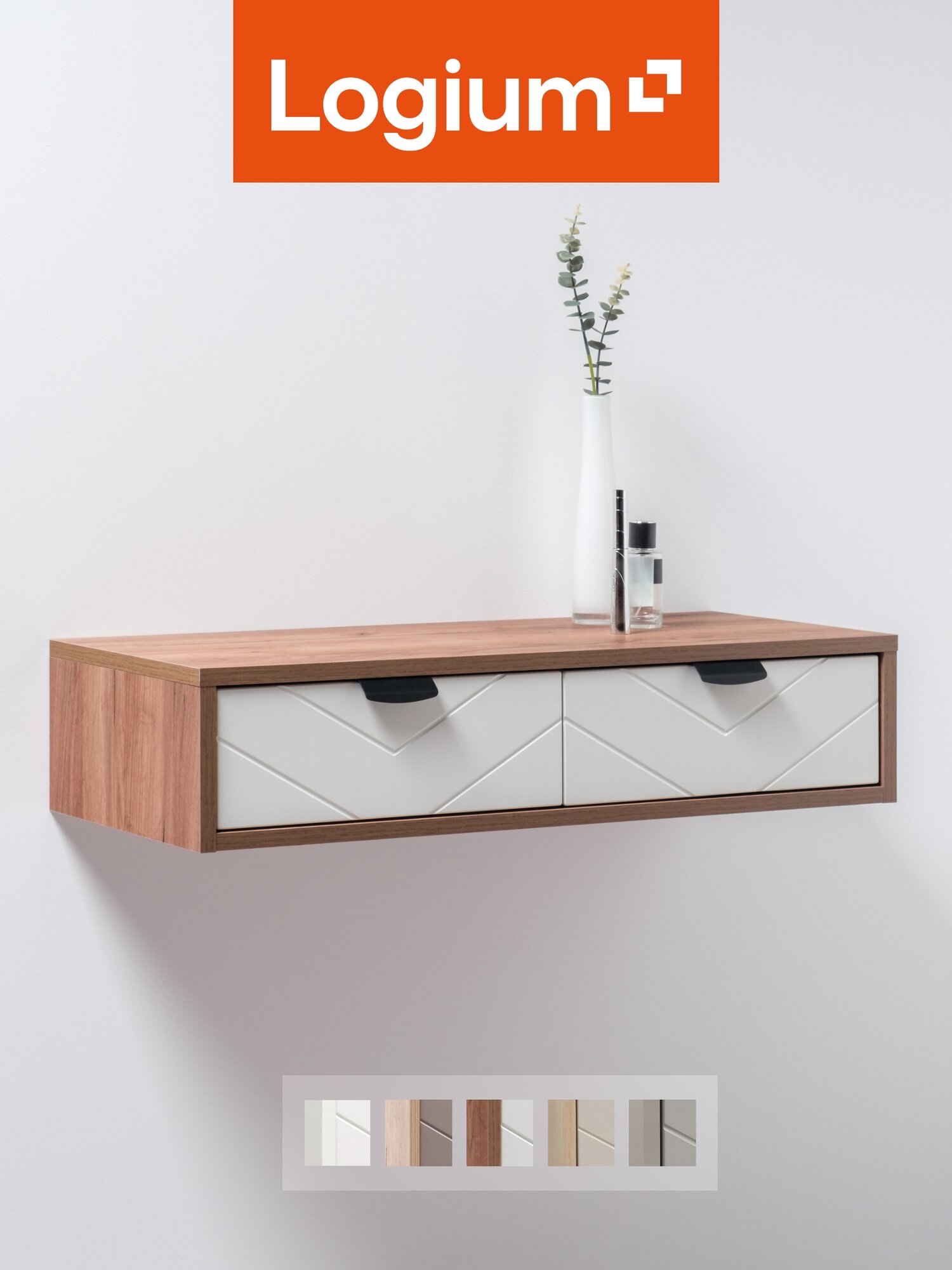 Туалетный столик подвесной LOGIUM Венеция 16.155.02 Дуб Крафт табачный, белая шагрень, 75 см х 34 см х 16 см,