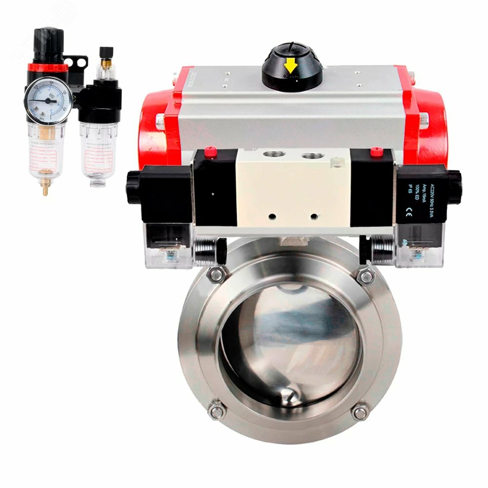 Затвор DN.ru 304-304-EPDM-2W-W-H Ду50 Ру10 с пн. приводом DA-052, пн. распред. PND1-T08 NAMUR, БПВ