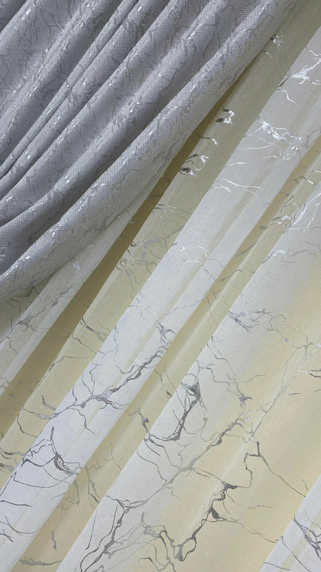 Льняной тюль мрамор серебро 7м ширина, высота 2,7м