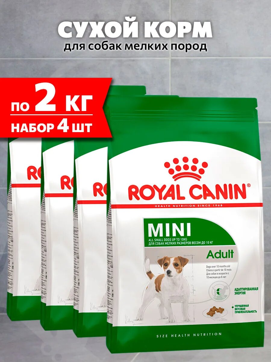 Корм сухой Royal Canin Mini Adult для взрослых собак мелких пород от 10 месяцев, 2 кг х 4 шт
