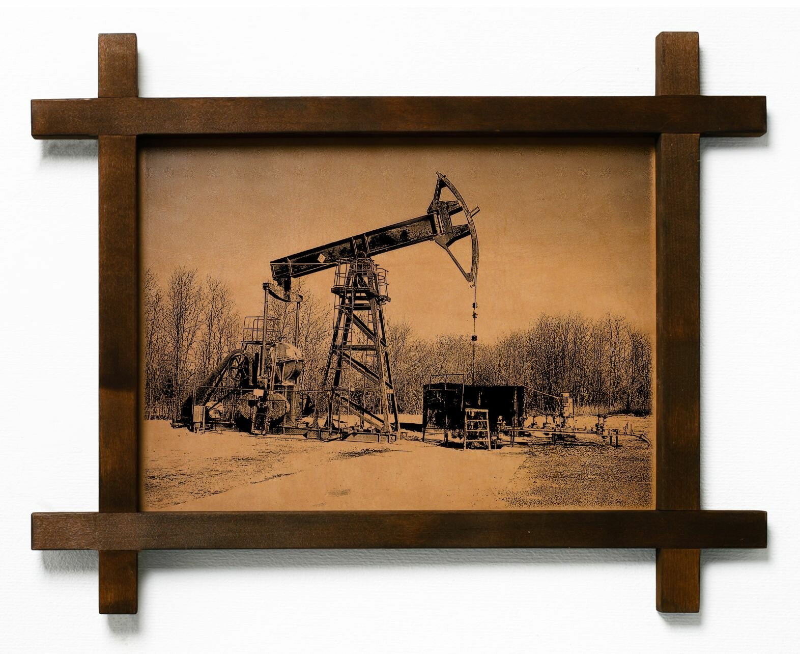 Интерьерная картина из натуральной кожи "Нефть", декоративное настенное панно в деревянной раме, BoomGift