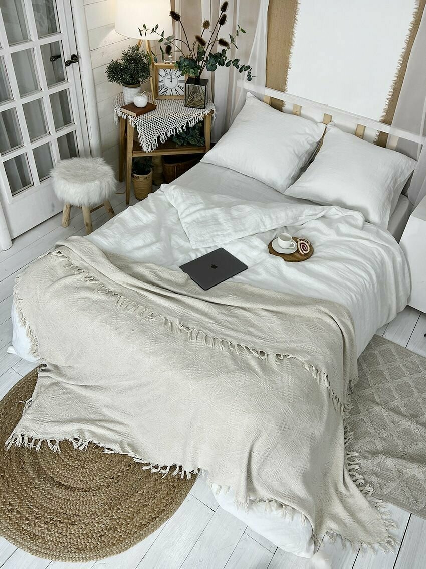 Комплект постельного белья "Умягченный лен", 2-х спальный, белый, наволочки 70х70, лен 100%