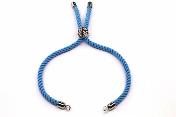 Основа для браслета Шнур с замком-слайдер 19см, толщина 3мм, цвет голубой/платина, нейлон/латунь, 16-096, 1шт