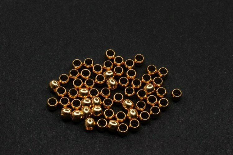 Кримпы (бусины зажимные) 3х2мм, отверстие 2мм, цвет золото, хирургическая сталь, 35-025, 3г (около 55шт)