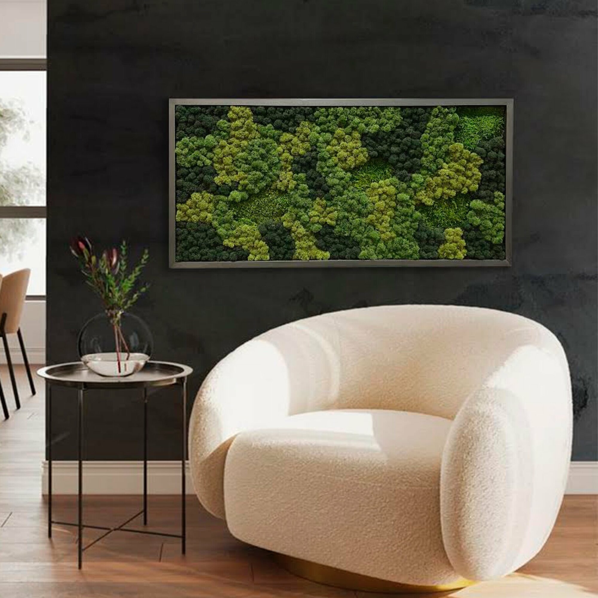 Картина "Flying" Дом Мха - MossArt из стабилизированных мхов в подарочной упаковке, 100*50 см, Графит