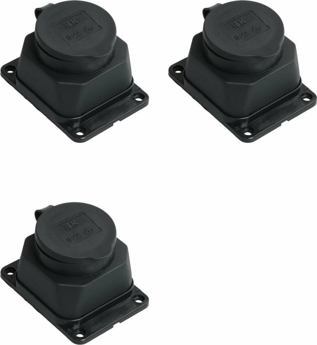 Розетка силовая стационарная IEK 2Р+Е 16А 250В каучуковая IP44 (комплект из 3 шт)