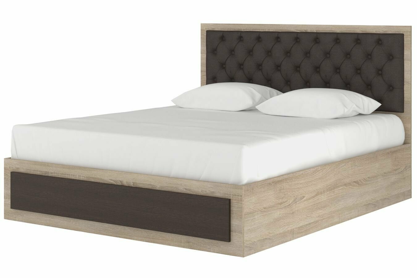 Кровать МногоМеб Луиза-2 каретная стяжка 140x200 см, с ортопедическим основанием и матрасом, дуб сонома
