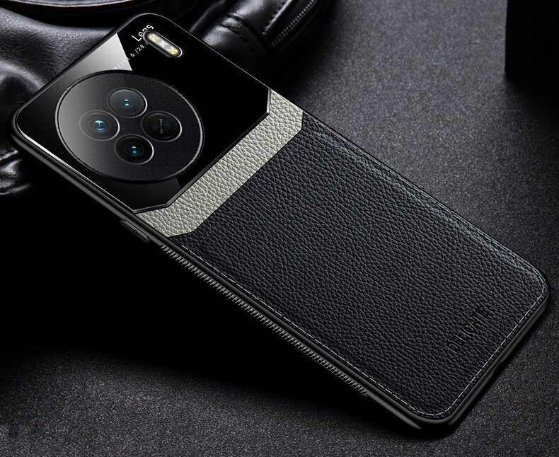 Чехол задняя панель MyPads «Generoso» для Vivo X90 Pro из силикона со вставками из эко-кожи и оргстекла черная