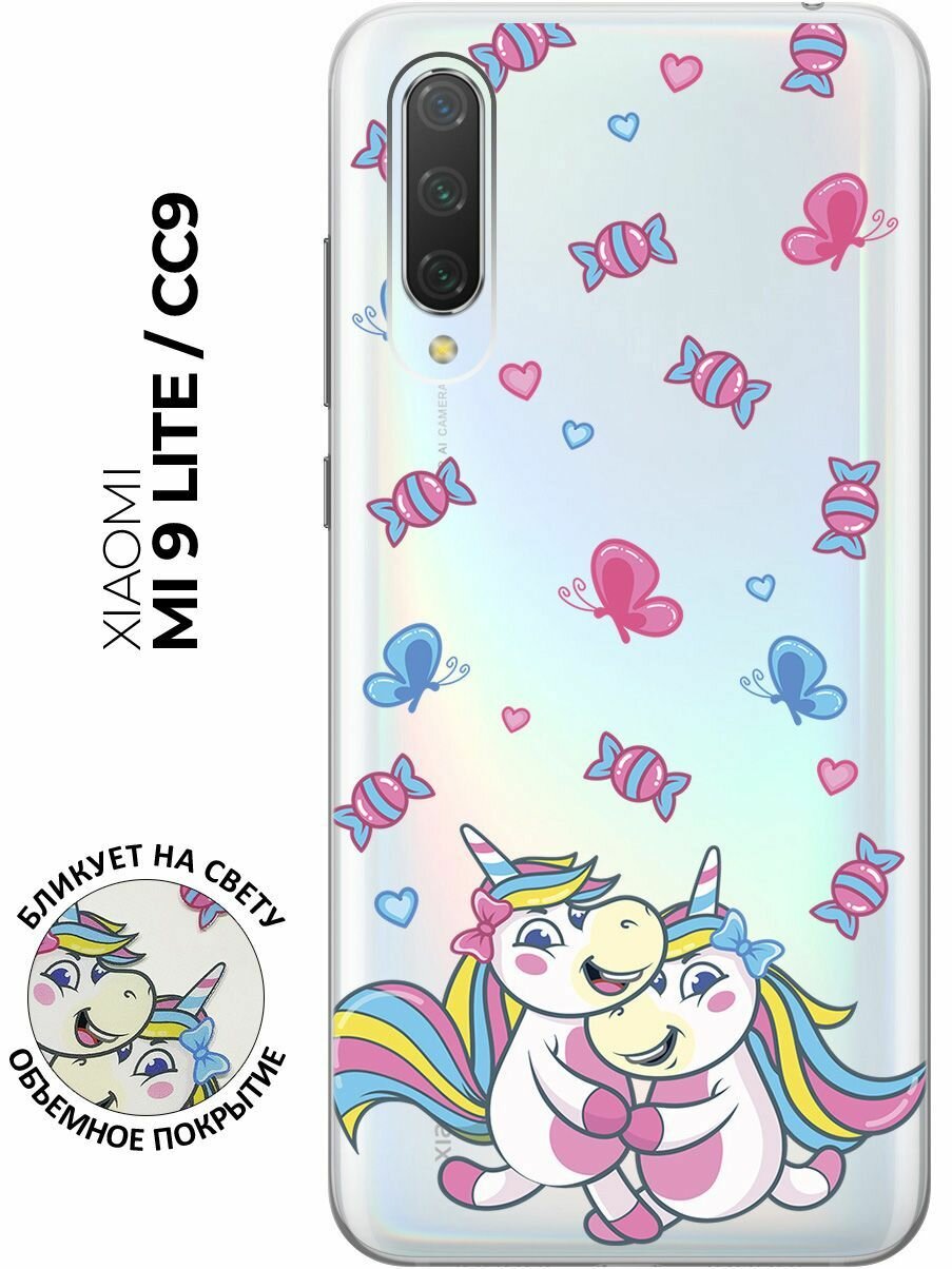 Силиконовый чехол с принтом Unicorns and Candies для Xiaomi Mi 9 Lite / CC9 / Сяоми Ми 9 Лайт / Ми СС9