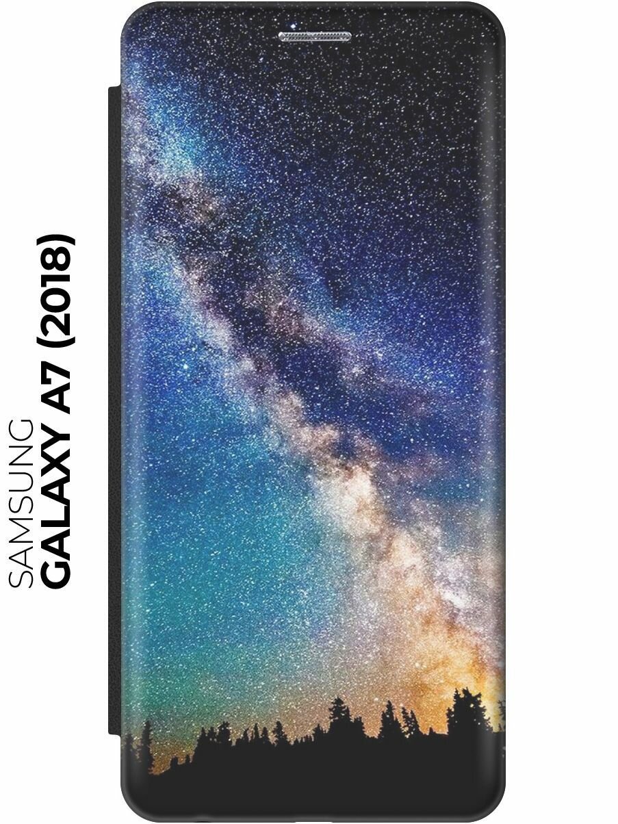 Чехол-книжка Лес и звезды на Samsung Galaxy A7 (2018) / Самсунг А7 2018 черный