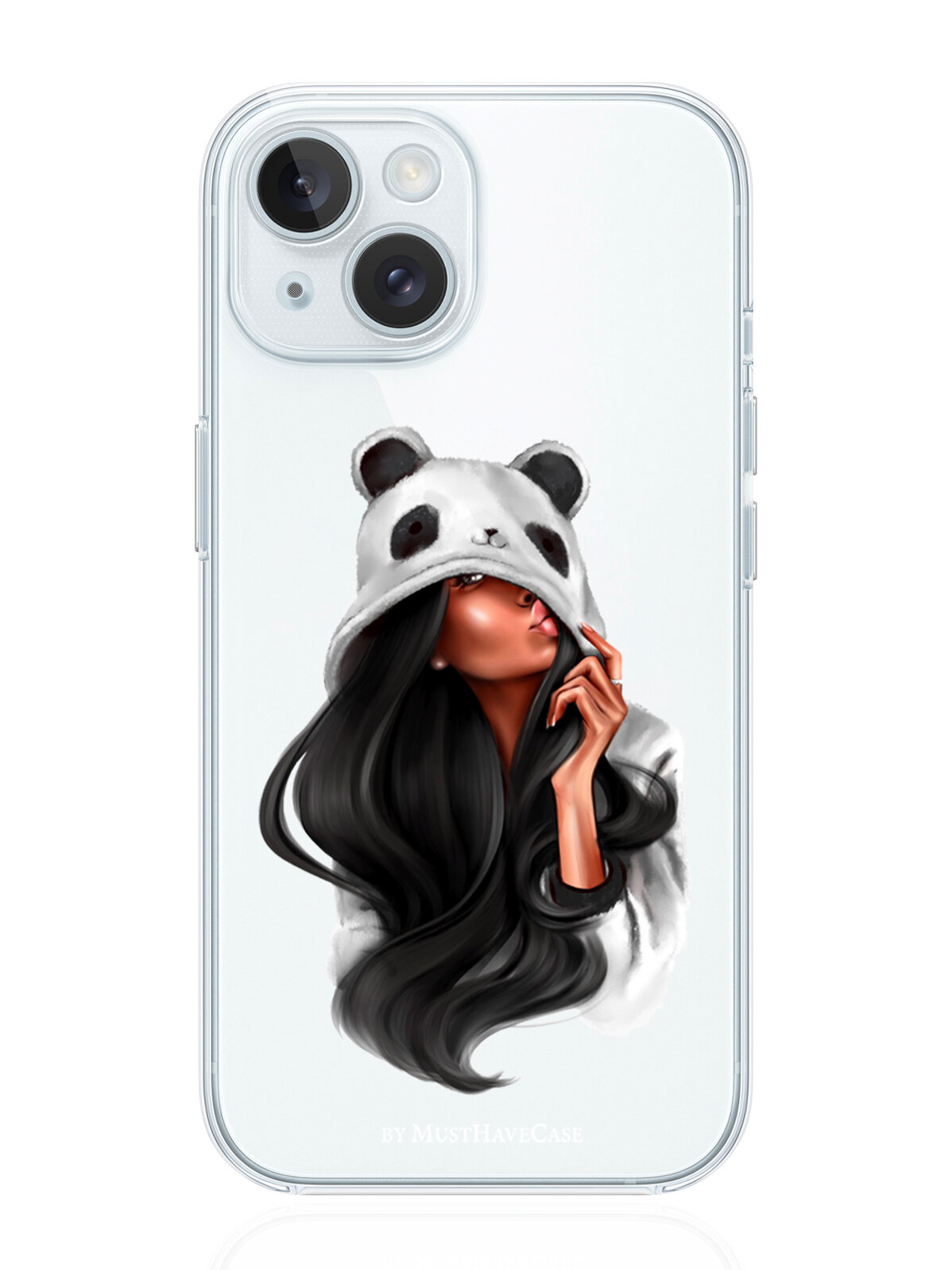 Чехол для смартфона iPhone 15 прозрачный силиконовый Panda Girl/ Панда