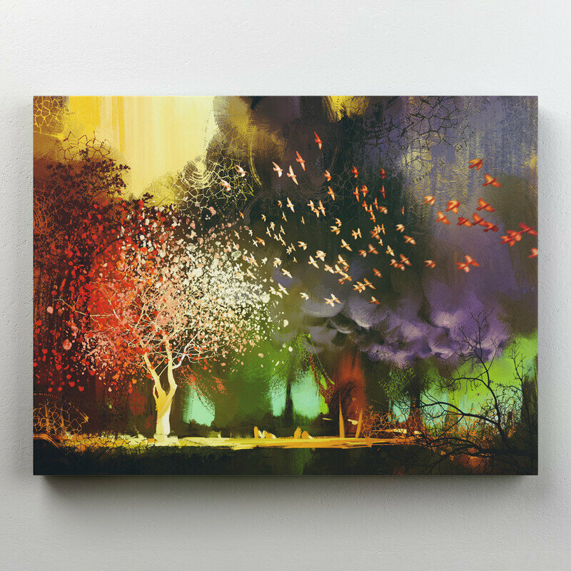 Интерьерная картина на холсте "Фэнтезийный пейзаж с красочными деревьями" размер 60x45 см