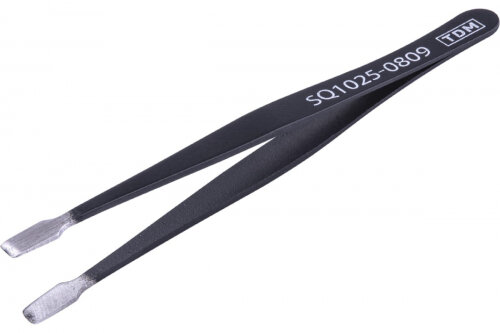 Пинцет Tdm Electric прямой 120 мм, плоское жало 5 мм, нерж, антистатич. покр, блистер, "Рубин", SQ1025-0809