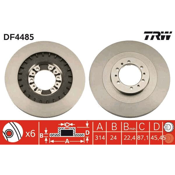 Диск тормозной для автомобиля Mitsubishi, TRW DF4485 (1 шт.)