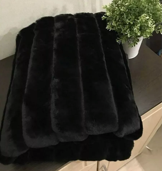Плед Кролик двусторонний 200*220 см искусственный мех, велсофт, покрывало, подарочная сумка, черный