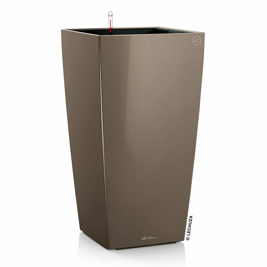 Кашпо с автополивом Lechuza Cubico Premium, L40 W40 H75, cеро-коричневый блестящий/Горшок для цветов Лечуза 31л