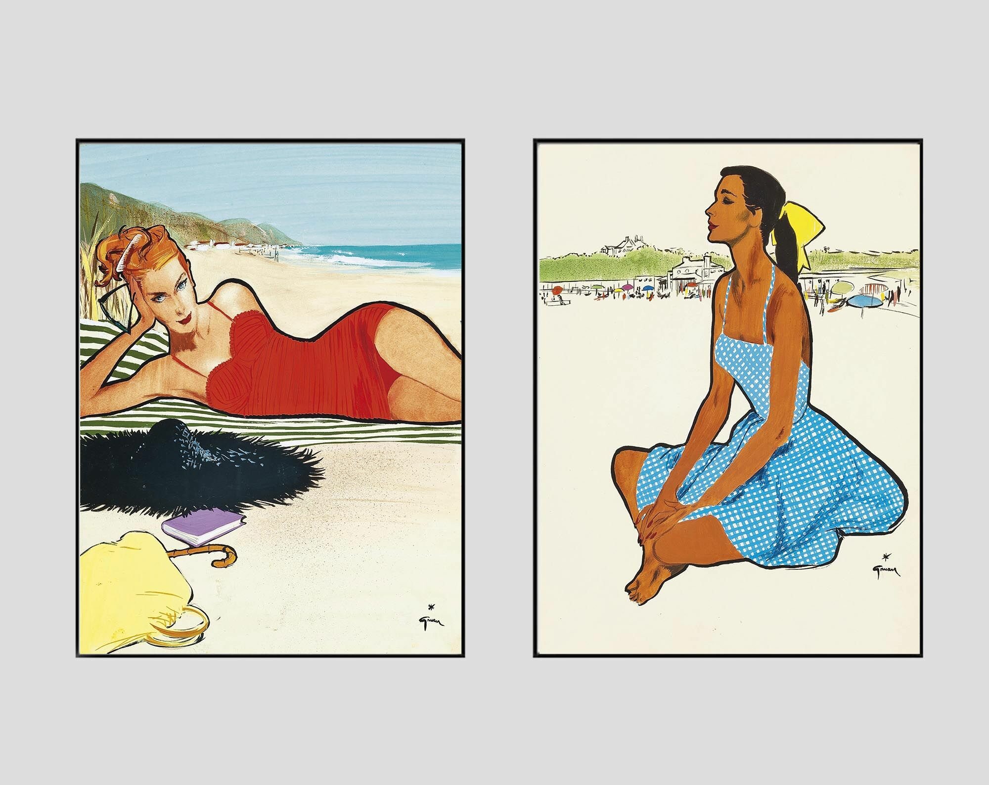 Набор интерьерных постеров - "Женский портрет" Рене Грюо 2 шт А3 без рамы. 2 винтажных плаката в стиле арт-деко ретро реклама женской моды Вог и Харпер Базар