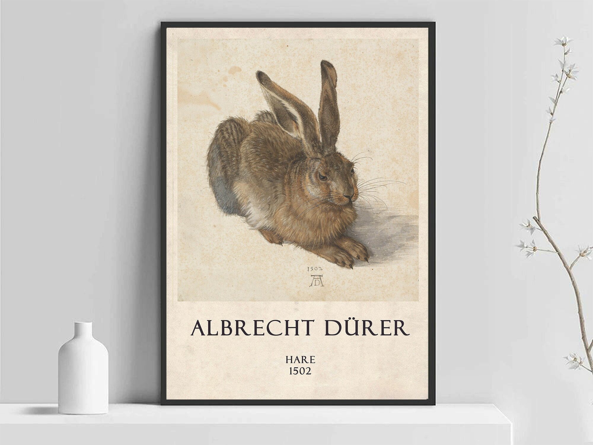 Постер Заяц Альбрехт Дюрер 1502, размер A3, без рамы