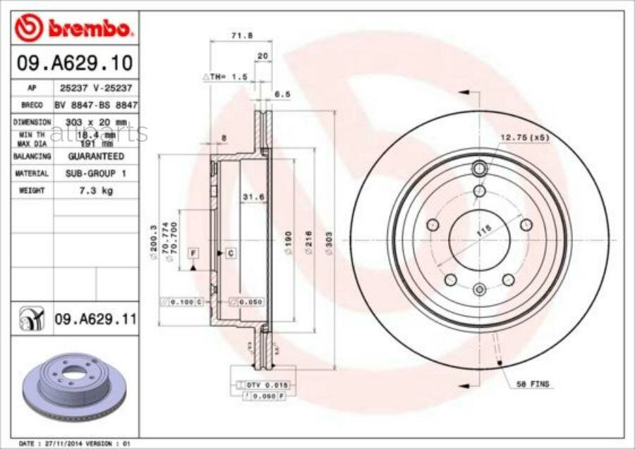 BREMBO 09A62911 Тормозной диск