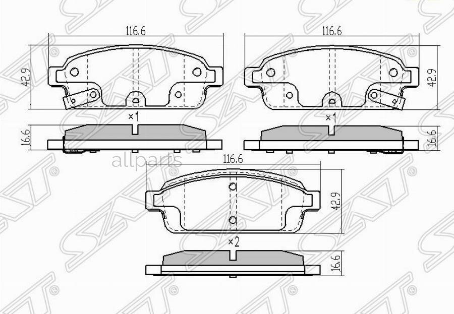SAT ST-13319294 Колодки тормозные (Сзади) Chevrolet Aveo 16- / Cruze 09-15