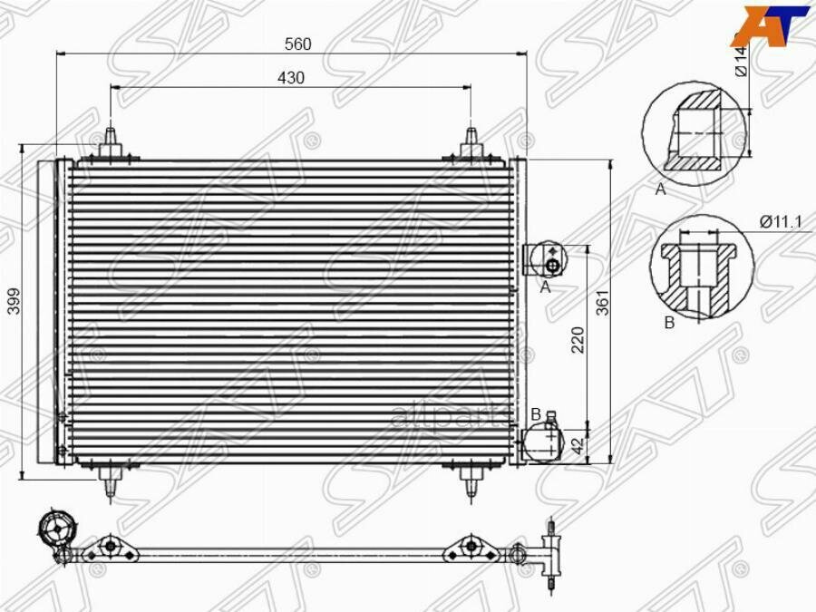 SAT ST-PG03-394-0 Радиатор кондиционера Citroen C5 01-17 / C6 05-12 / Peugeot 407 04-11
