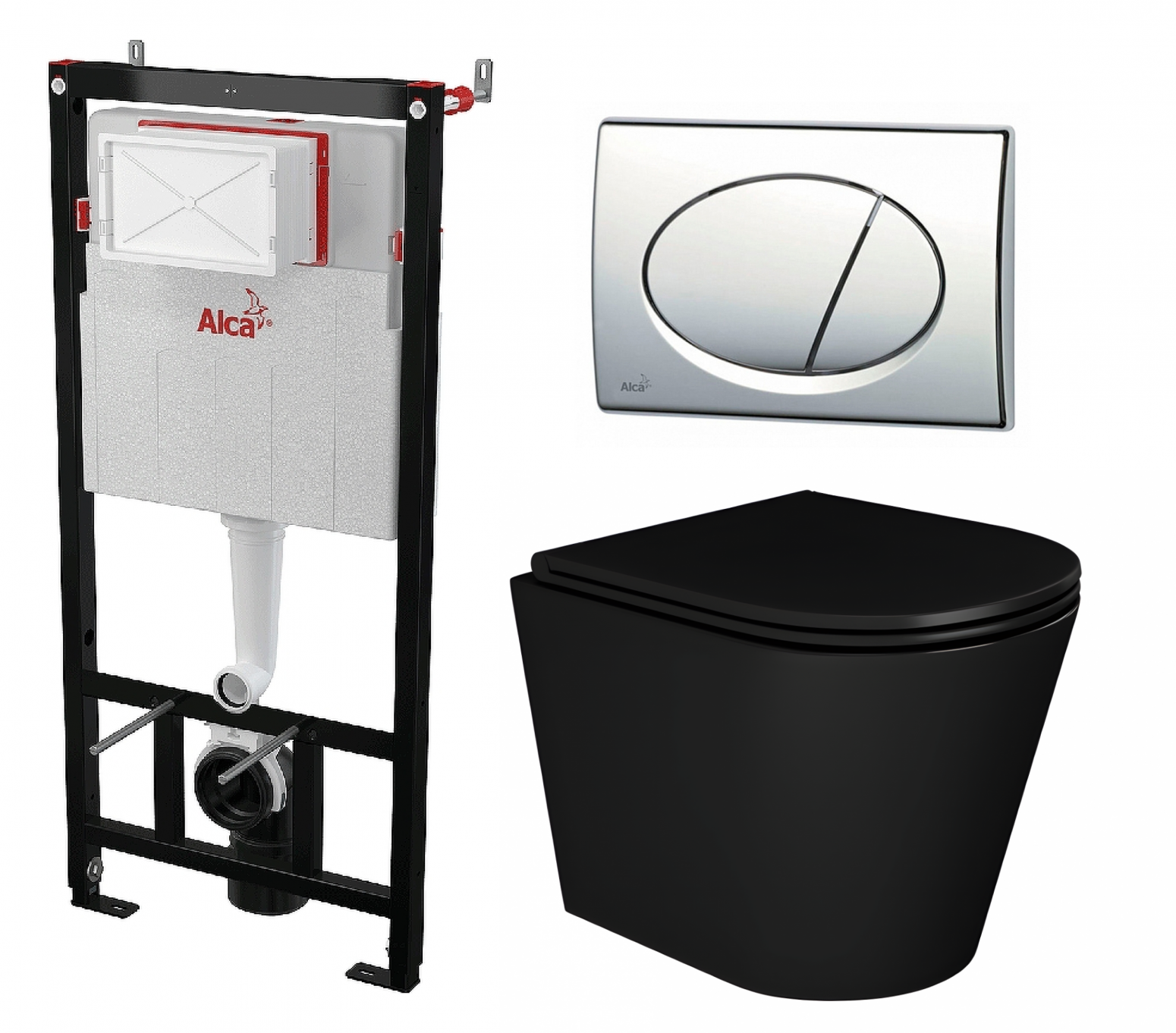 Комплект 3 в 1 инсталляция AlcaPlast AM101/1120-3:1 RU M71-0001 + Унитаз подвесной Enio Cento BL черный EN4280035 + кнопка хром
