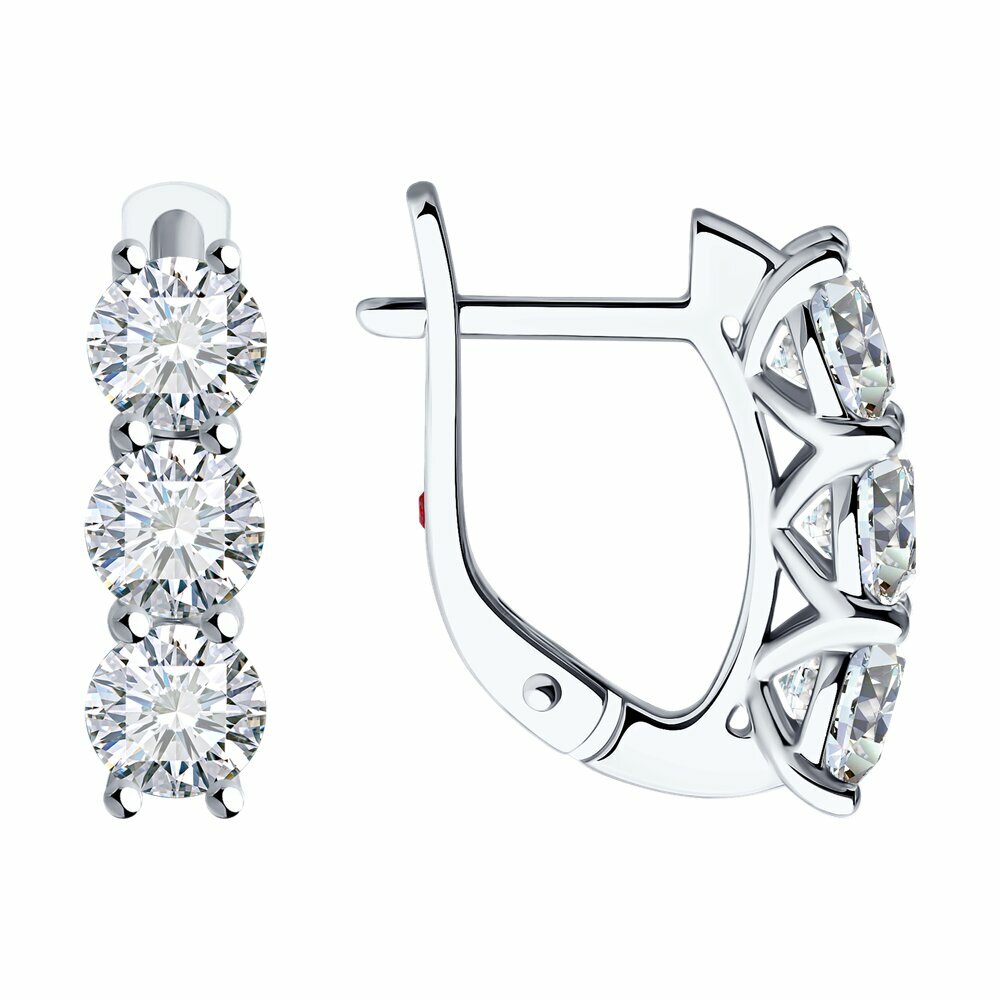 Серьги, белое золото, 585 проба, рубин, бриллиант выращенный