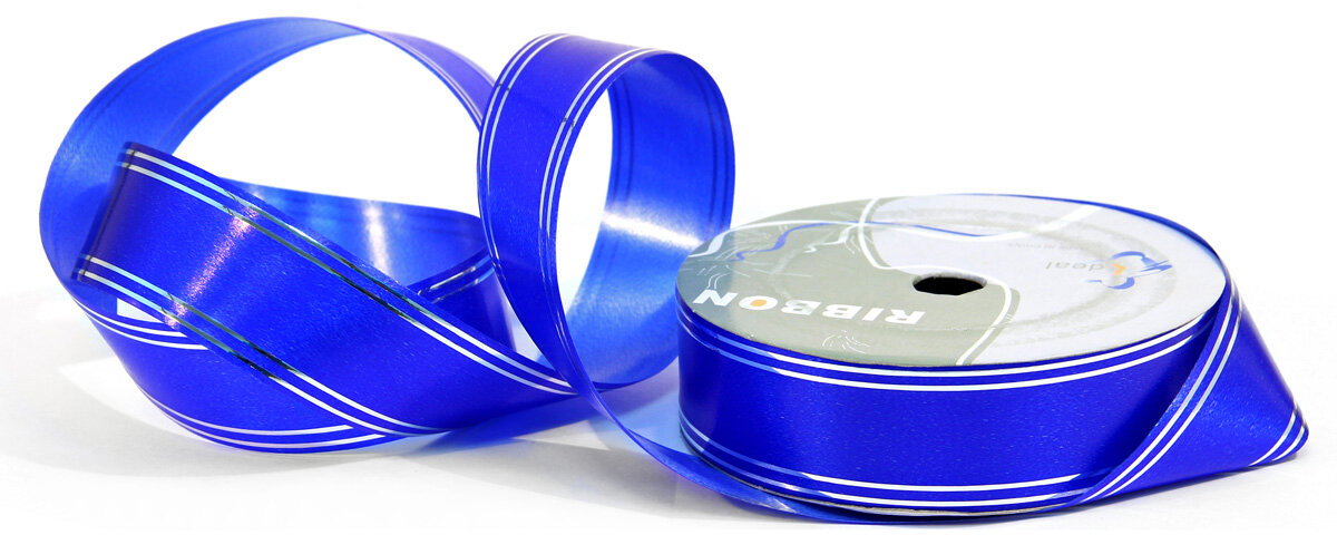 Лента декоративная Veld Co, подарочная, полосы, ПВХ, синяя, 3х45 см