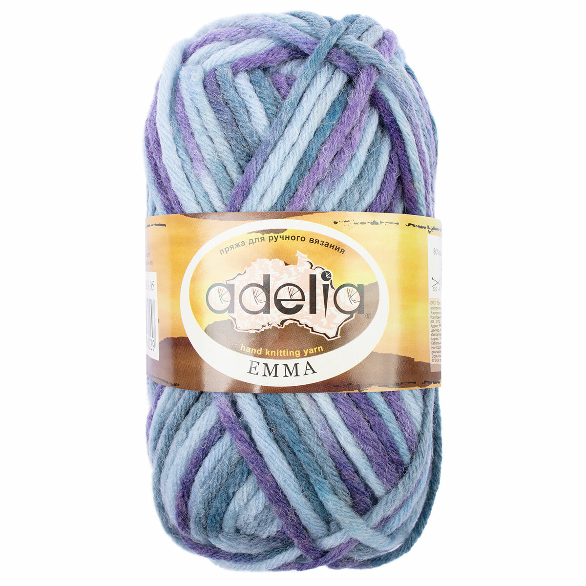 Пряжа ADELIA "EMMA" 80% акрил, 20% шерсть 50 г 50 м №05 фиолетовый-голубой-серый