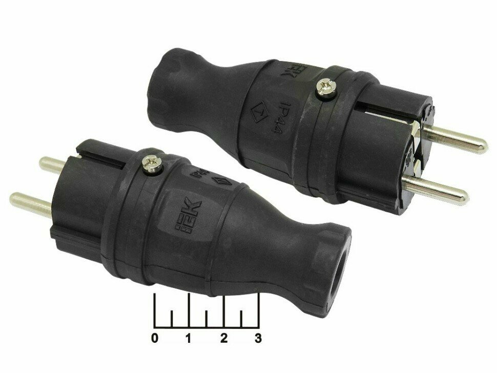 Вилка электрическая с землей черная резиновая 16A Омега ИЭК
