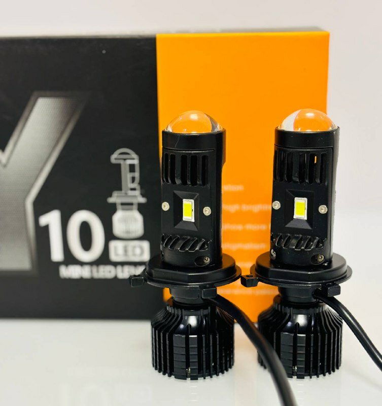 Светодиодные bi led лампы автомобильные H4, мини линзы H4 Y10 Pro, LED лампы H4, белые 6000k, 8000lm, без разбора фары