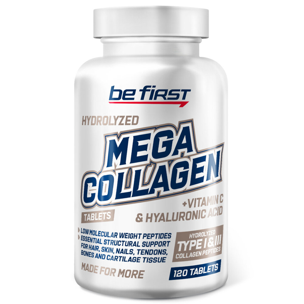 Be First Mega Collagen Peptides + hyaluronic acid + vitamin C, 120 таблеток