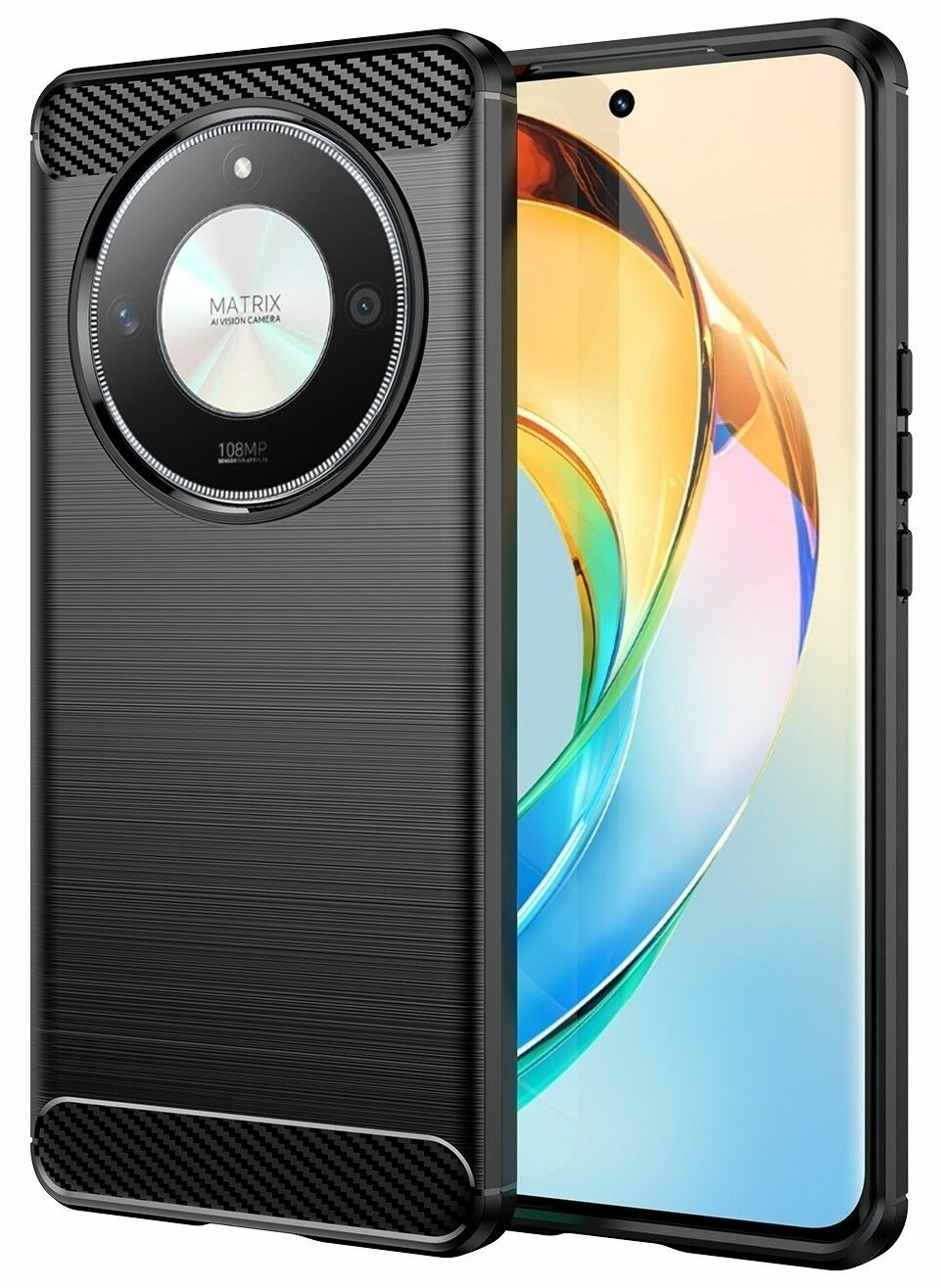 Чехол на Honor X9b силиконовый карбон сталь чёрный противоударный