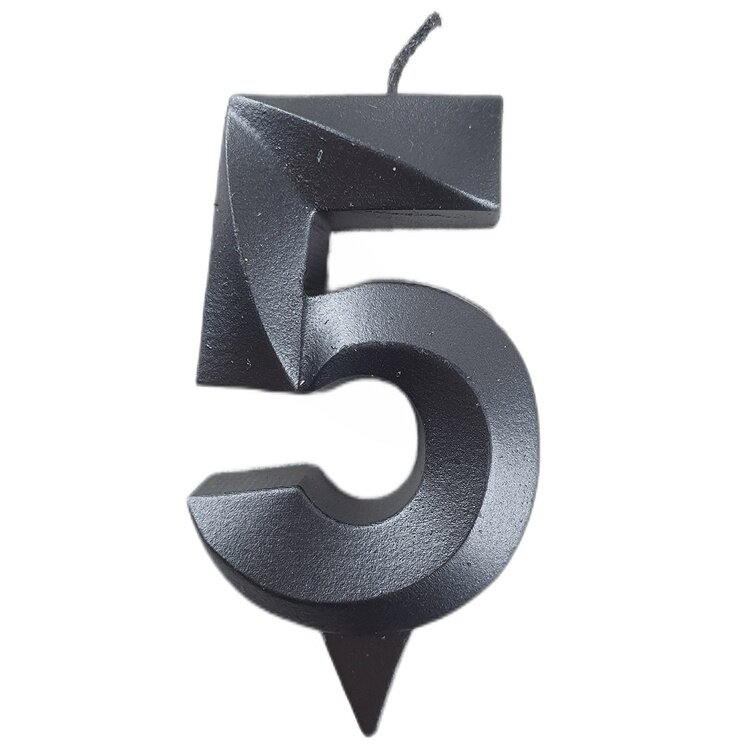 Свеча -цифра "5" Грань черный жемчуг, 7 см