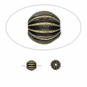 Бусина металлическая, 5.5мм, с бороздками, базовый материал - латунь, античная позолоченная (цвет - бронза), 5 шт.