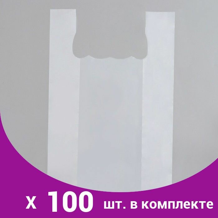 Пакет майка, полиэтиленовый, белый 35 х 55 см, 18 мкм (100 шт)