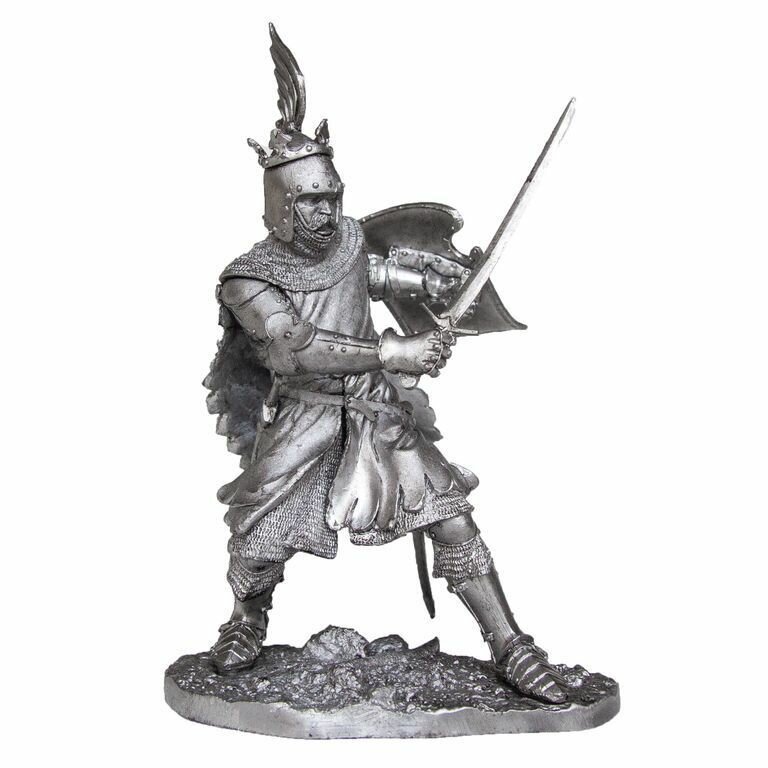 Оловянный солдатик Средневековый Рыцарь в Бою 90 мм масштаб (9-10 см высота) Коллекционная фигурка из олова статуэтка