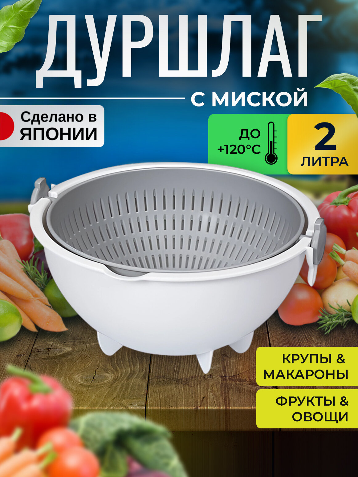 Миска для кухни и дуршлаг пластиковый набор 2 л, 21,5х21,5х10,5 см