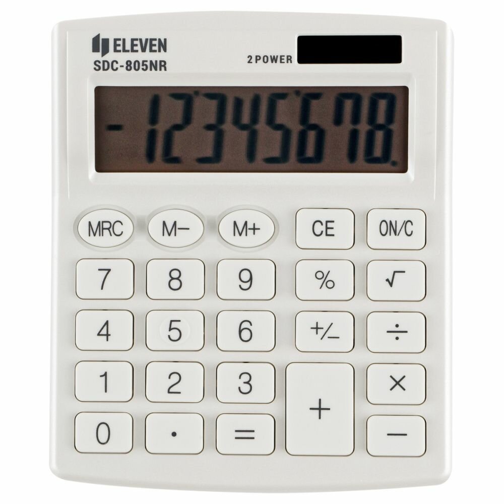 Калькулятор настольный Eleven SDC-805NR-WH, 8 разр, двойное питание, 127x105x21мм, белый