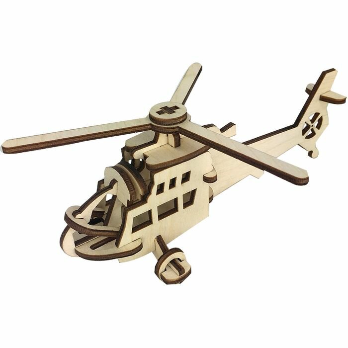 Деревянный конструктор сборная 3D модель "Вертолет" для детей