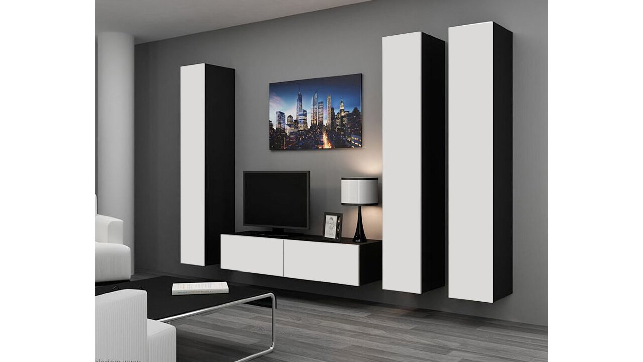 Гостиная Виго 14 Белый Фасадный 0101 / Черный 0190 NEW 260x42x180 см, GOODFORM