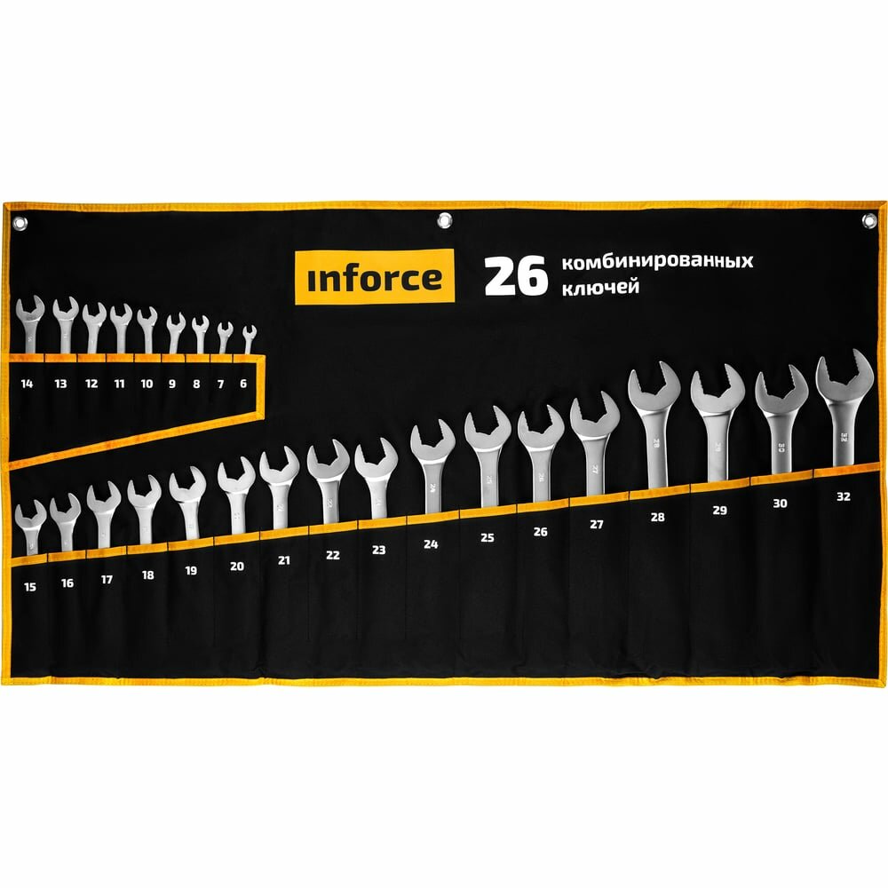 Набор комбинированных ключей 26 предметов Inforce, Сталь Cr-V, 6-32мм, 06-05-32
